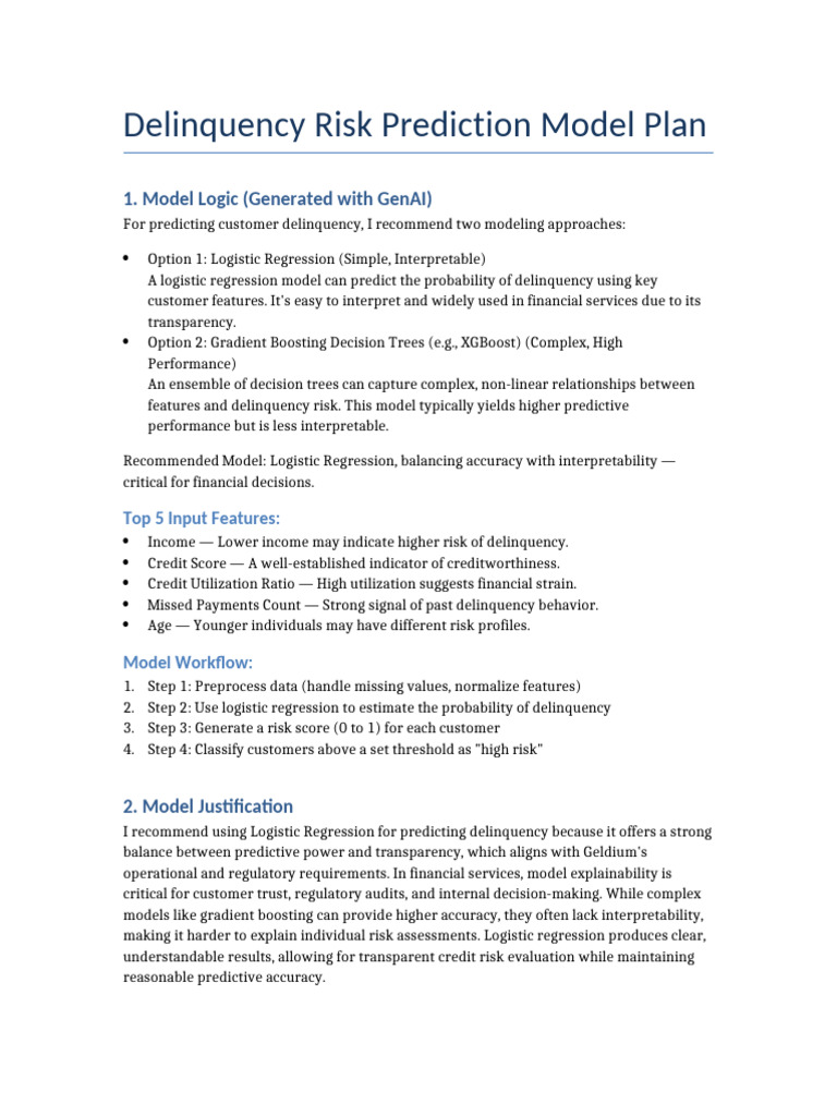 Delinquency Risk Prediction Model Guide | PDF | Logistic Regression | Risk