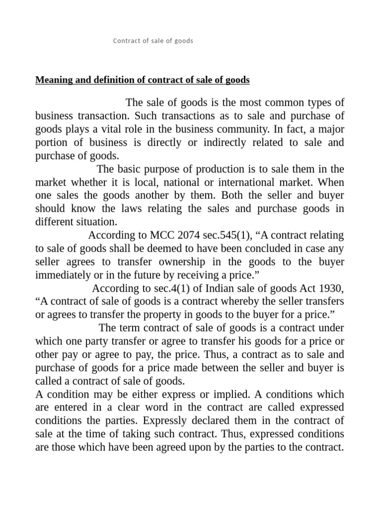 20.meaning and Definition of Contract of Sale of Goods | PDF | Breach ...