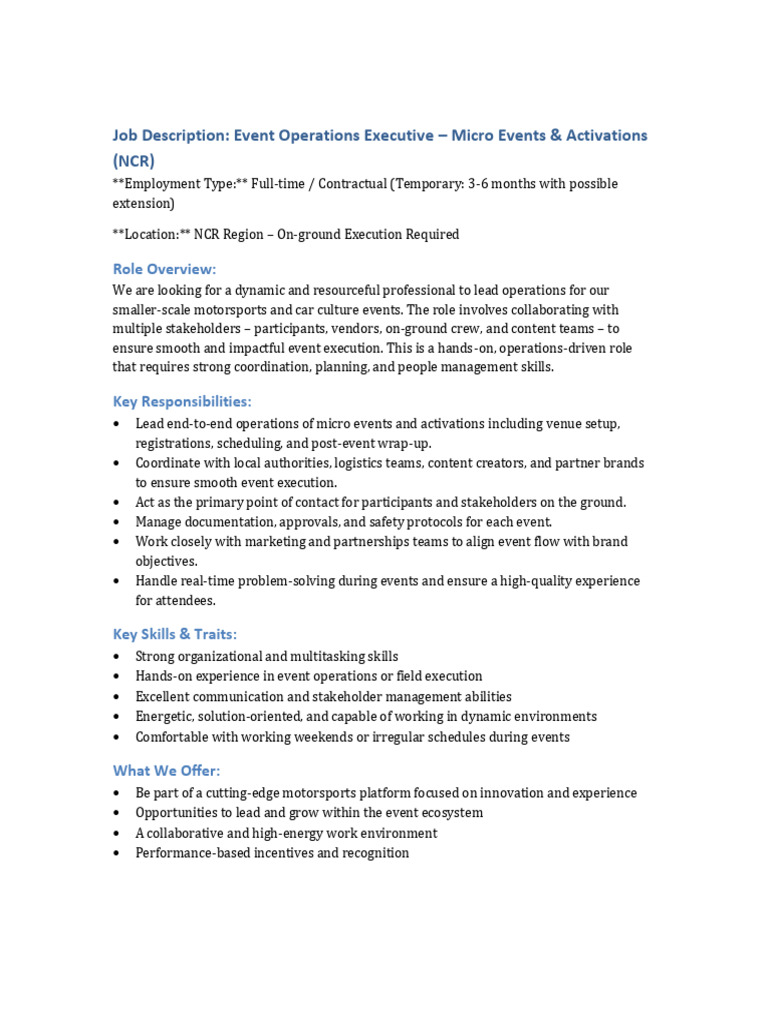 Event Operations Executive for Micro Events | PDF