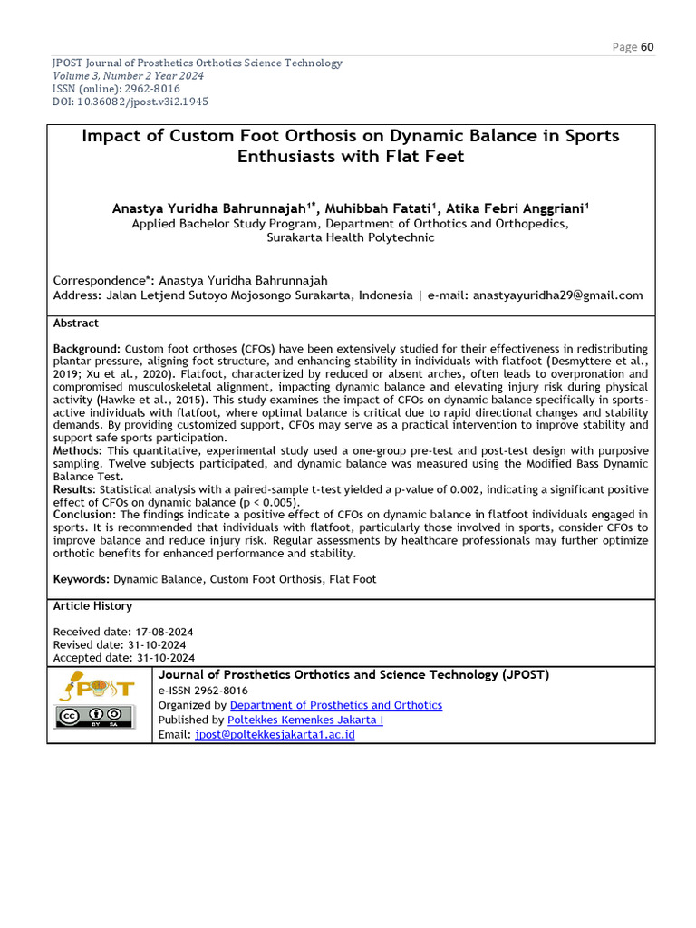 Custom Foot Orthosis and Dynamic Balance | PDF | Foot