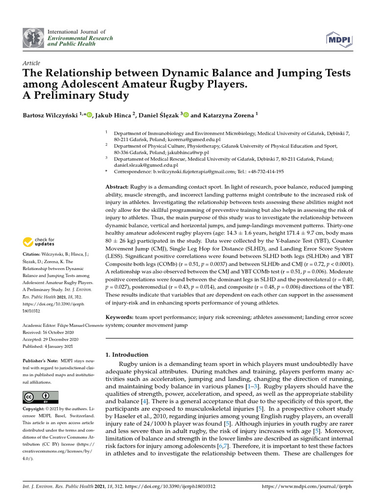 Dynamic Balance & Jump Tests in Rugby | PDF | Student's T Test