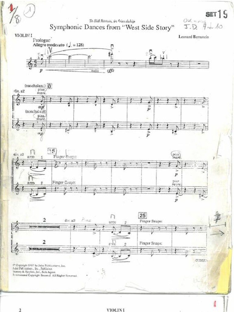 Bernstein West Side Story Symphonic Dances Violin I PDF Free | PDF