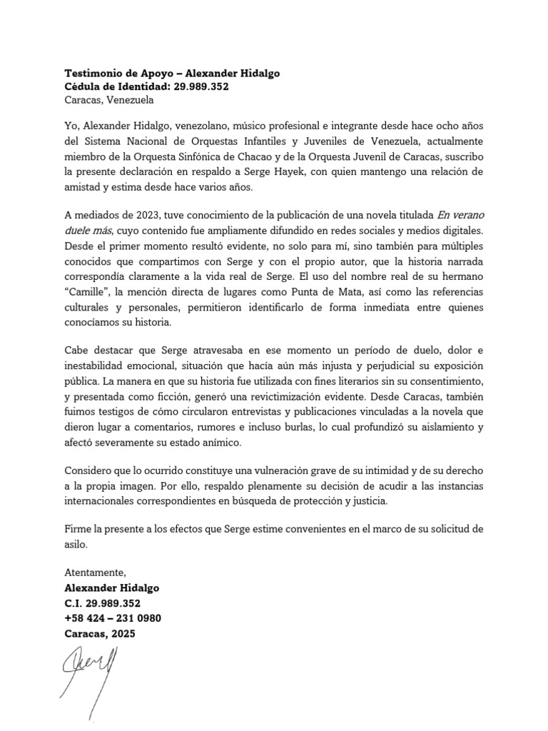 Testimonio Alexander Hidalgo PDF | PDF
