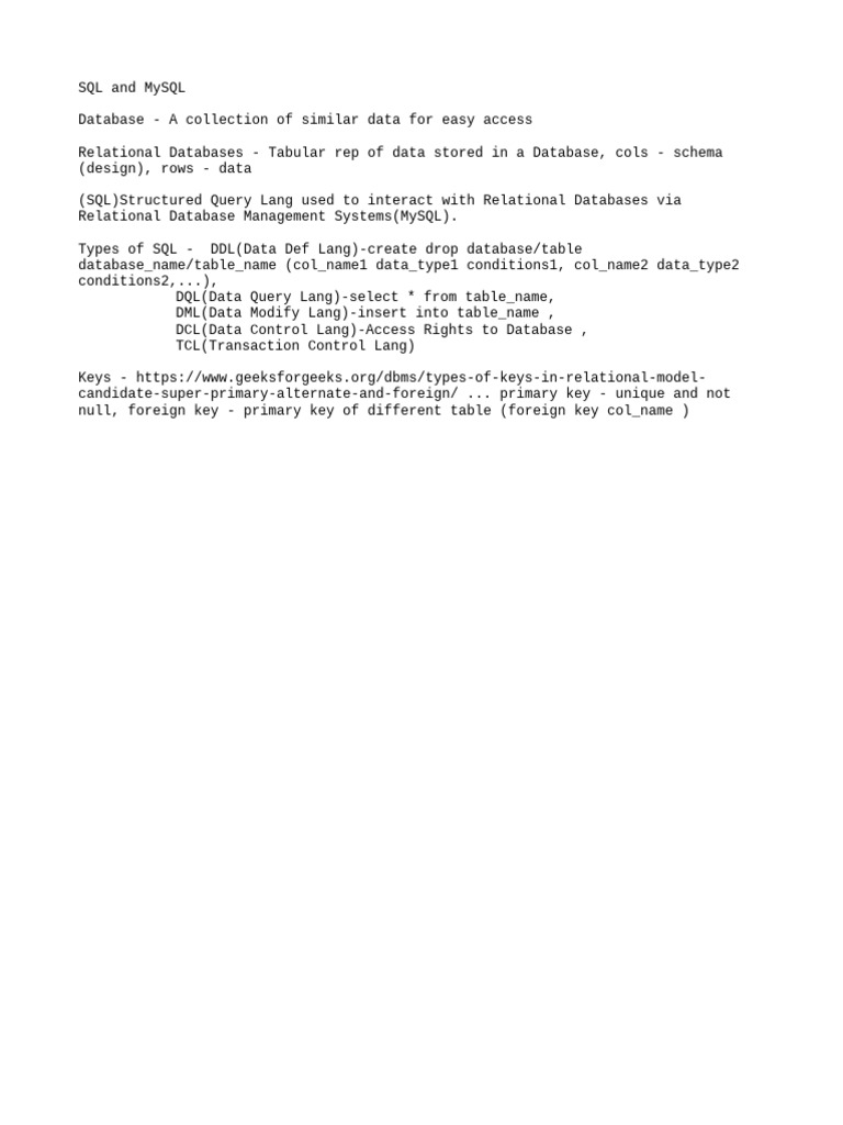 SQL and Mysql | PDF