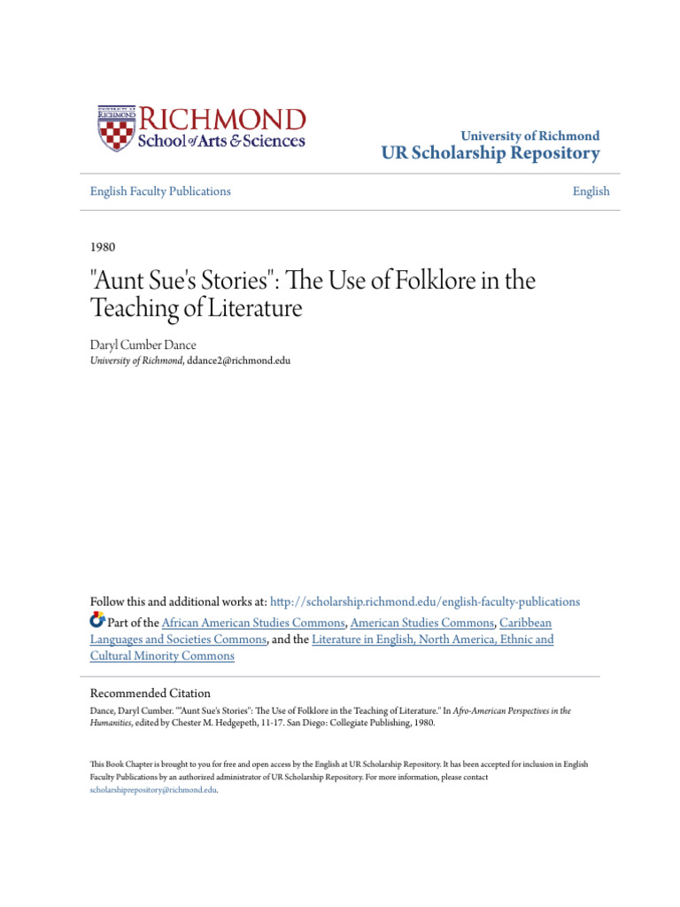 Aunt Sues Stories - The Use of Folklore in The Teaching of Lite | PDF ...