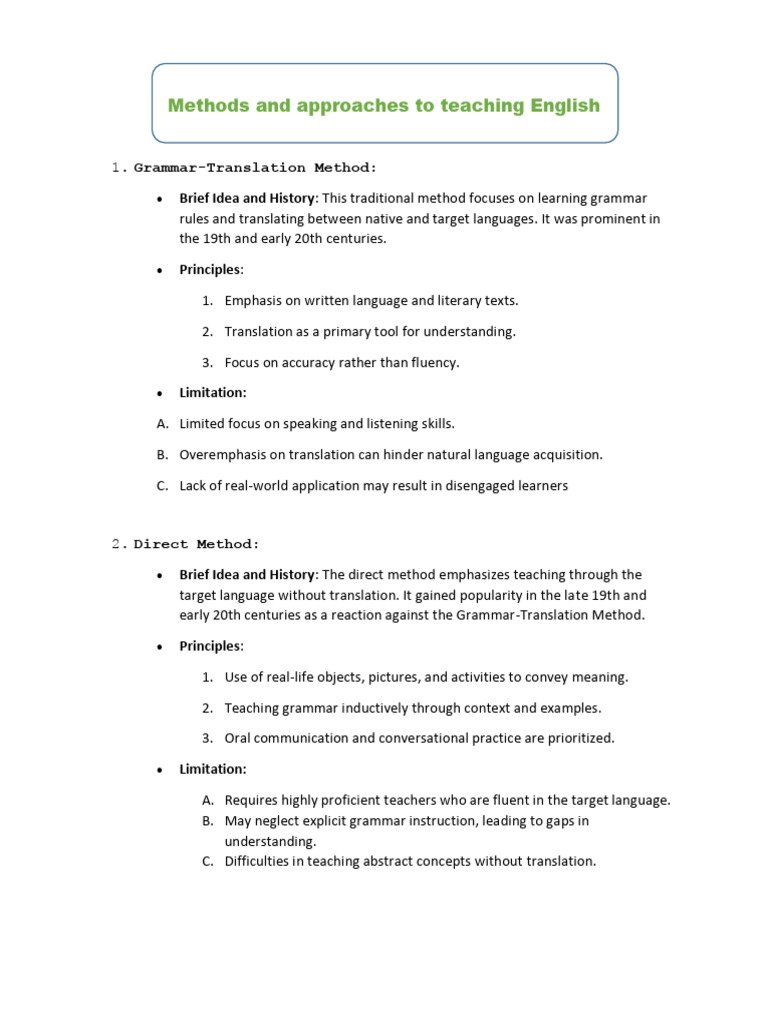 Methods and Approaches To Teaching English | PDF | Language Acquisition ...