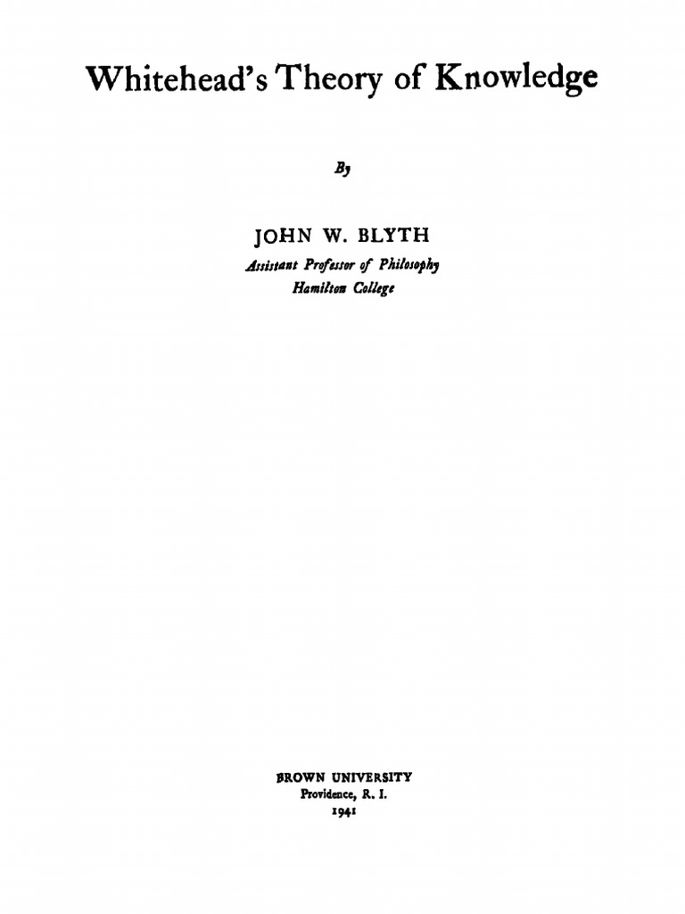Blyth (1941) Whitehead's Theory of Knowledge | PDF