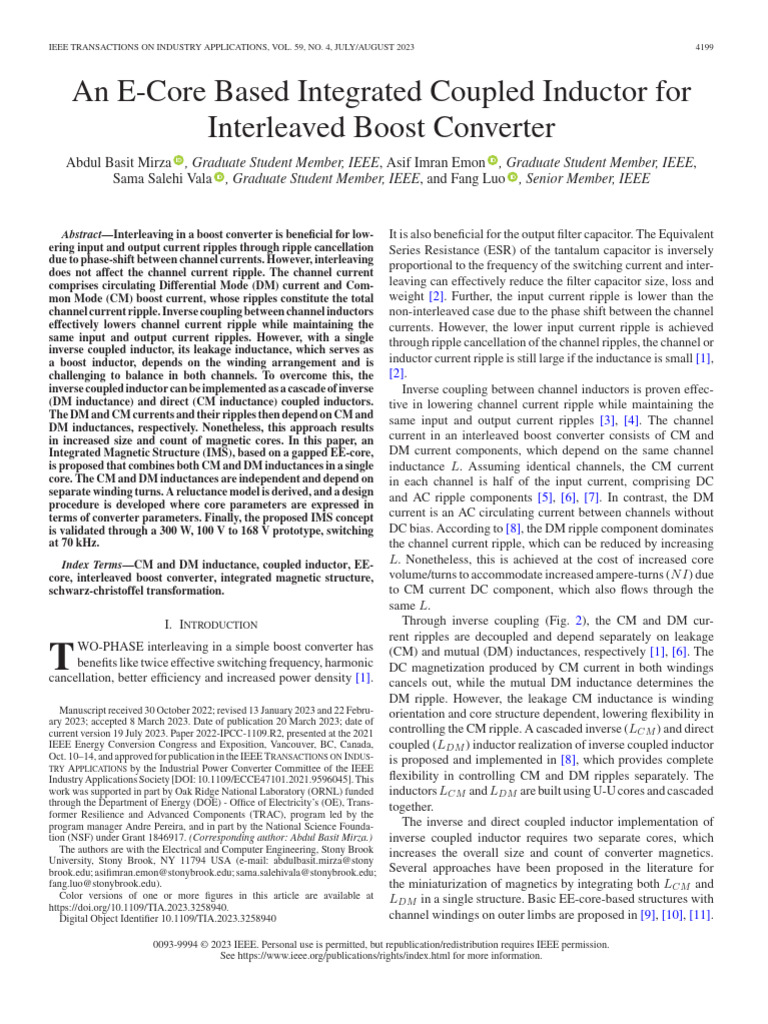 An E-Core Based Integrated Coupled Inductor For Interleaved Boost ...
