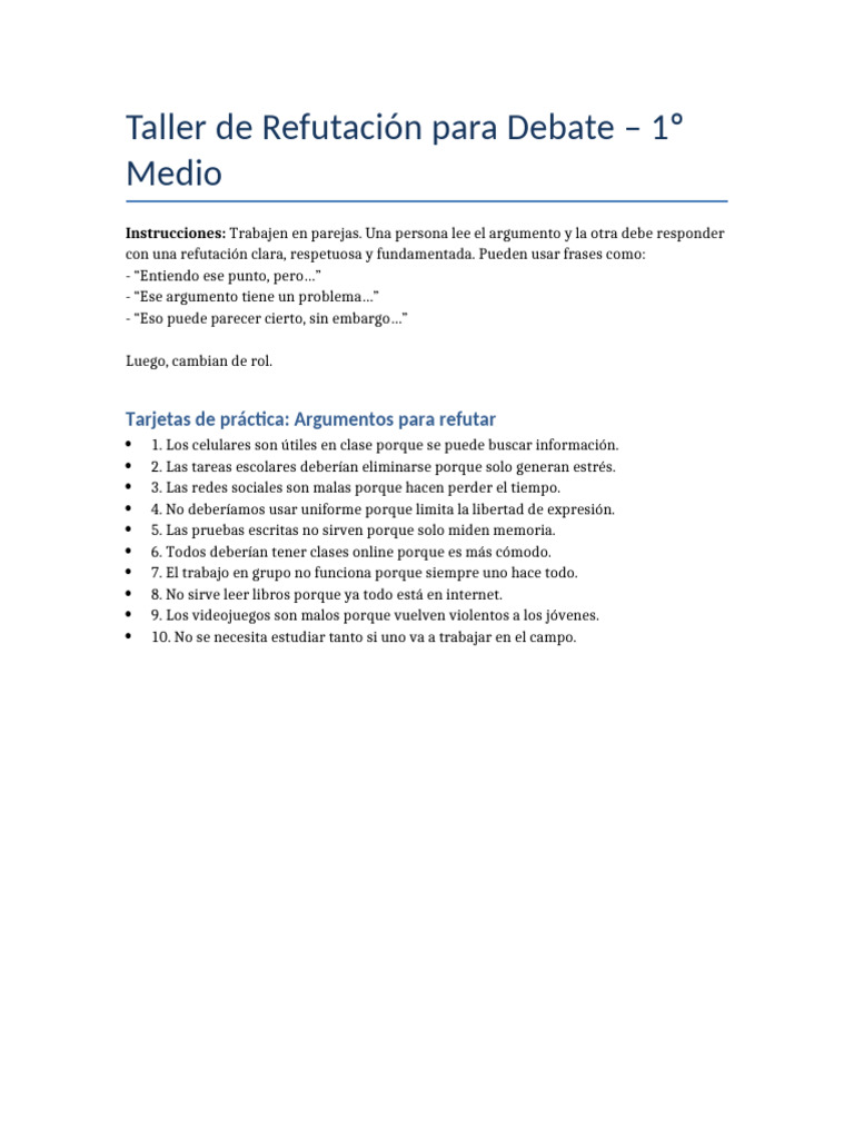 Taller Refutacion 1ro Medio | PDF