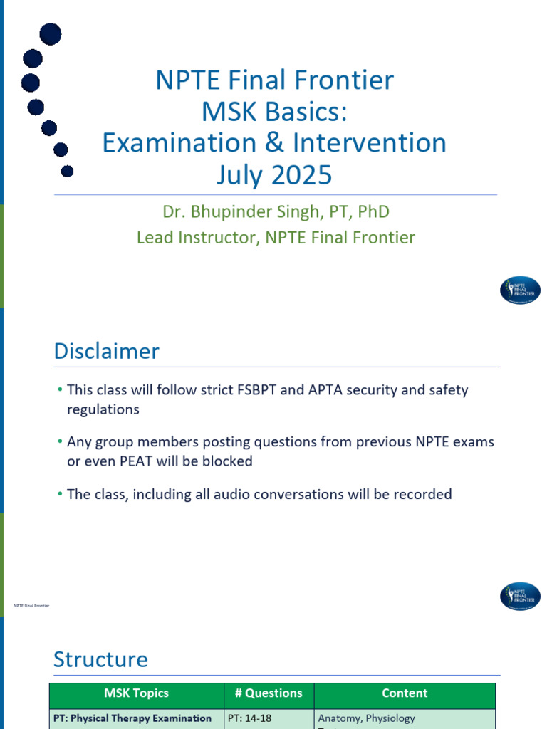 NPTE MSK Exam Strategies & Interventions | PDF | Anatomical Terms Of ...