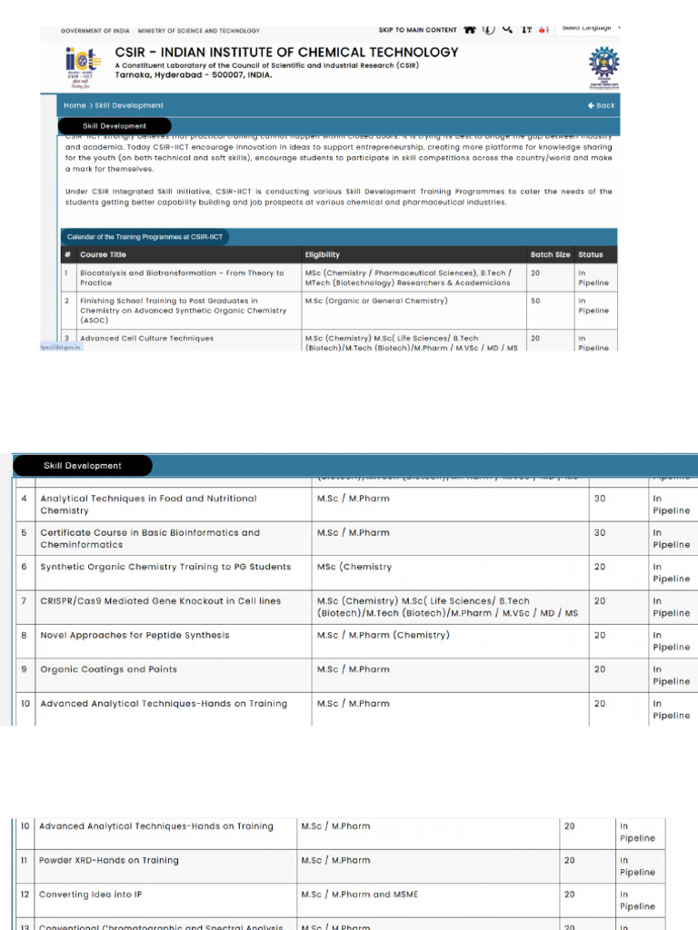 CSIR-IICT Skill Development Programme | PDF