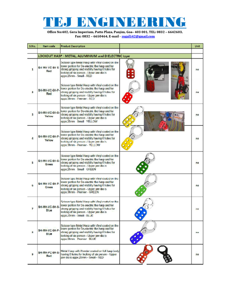 Tej Engineering Lockout Tagout Catalog | PDF