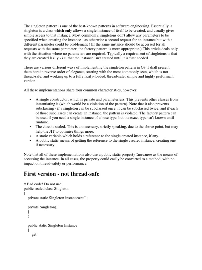 Singleton C Pdf Constructor Object Oriented Programming Programming