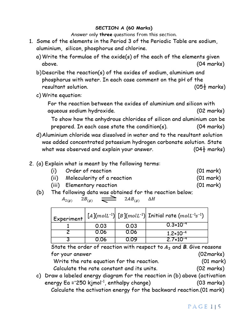 Periodic Table Reactions and Kinetics Exam | PDF | Chemical Reactions ...