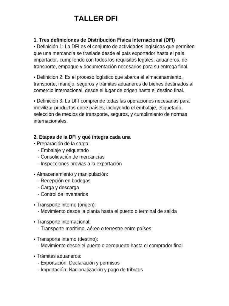 Taller DFI Terminado | PDF | Logística | Transporte