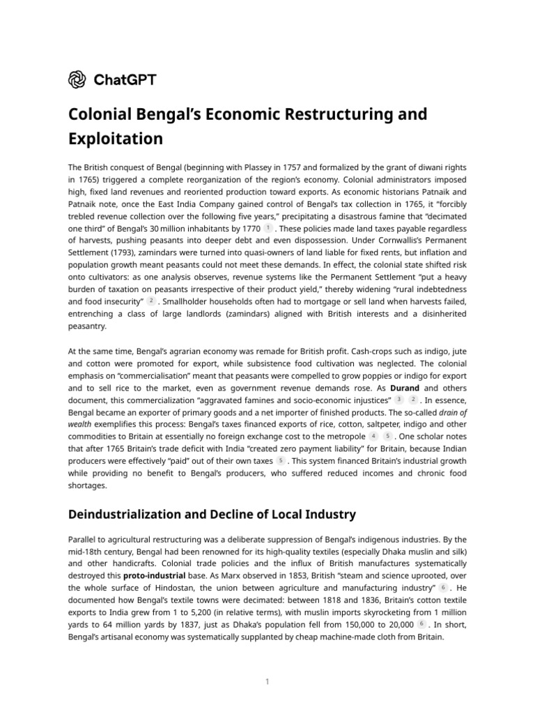 Colonial Exploitation in Bengal's Economy | PDF | Weaving | Bourgeoisie
