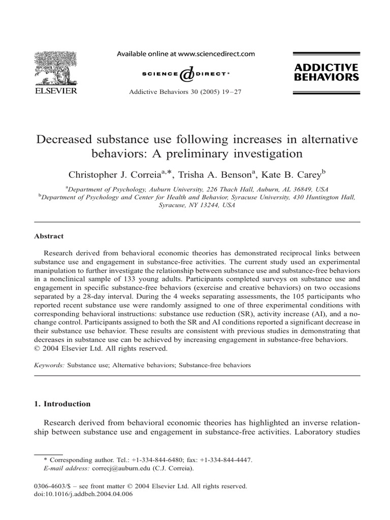Decreased Substance Use Following Increases in Alternative | PDF ...