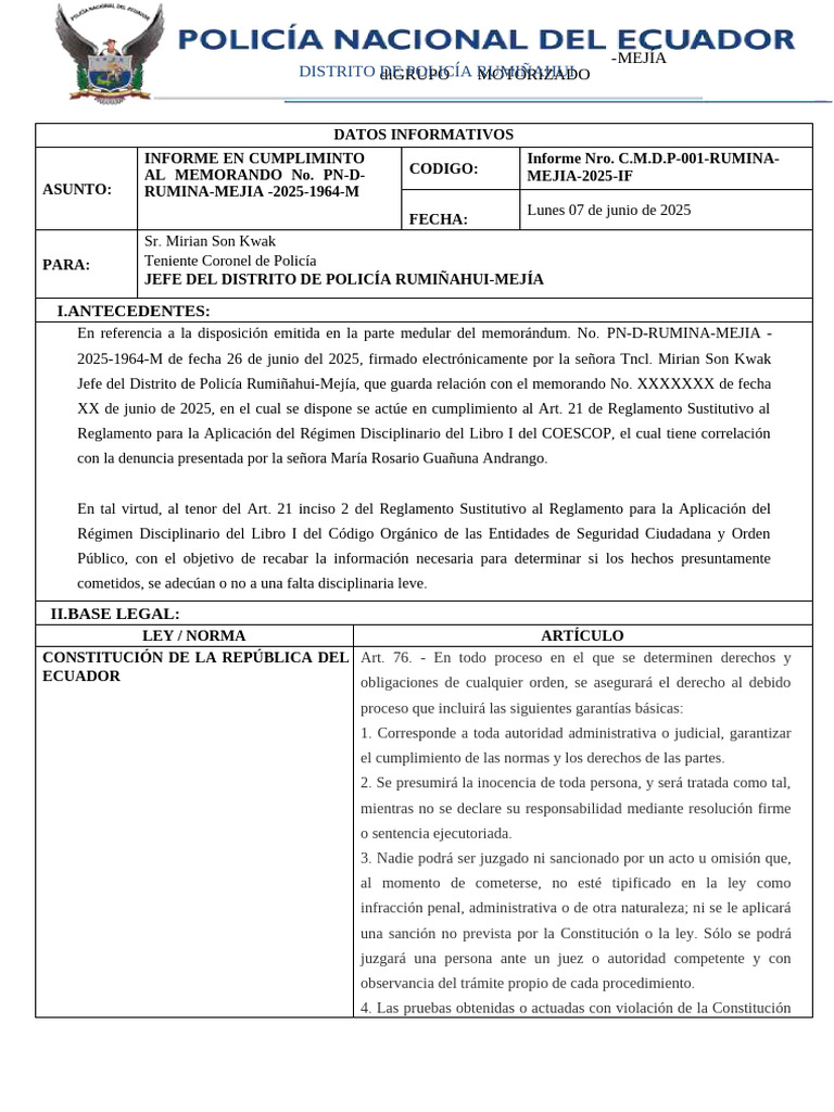 Informe de Cumplimiento Disciplinario | PDF | Policía | Disciplinas