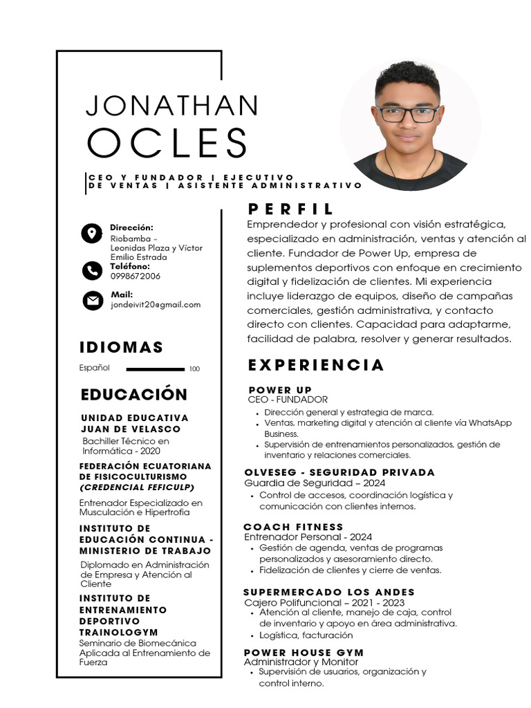 Perfil Profesional de Jonathan Ocles | PDF | Logística