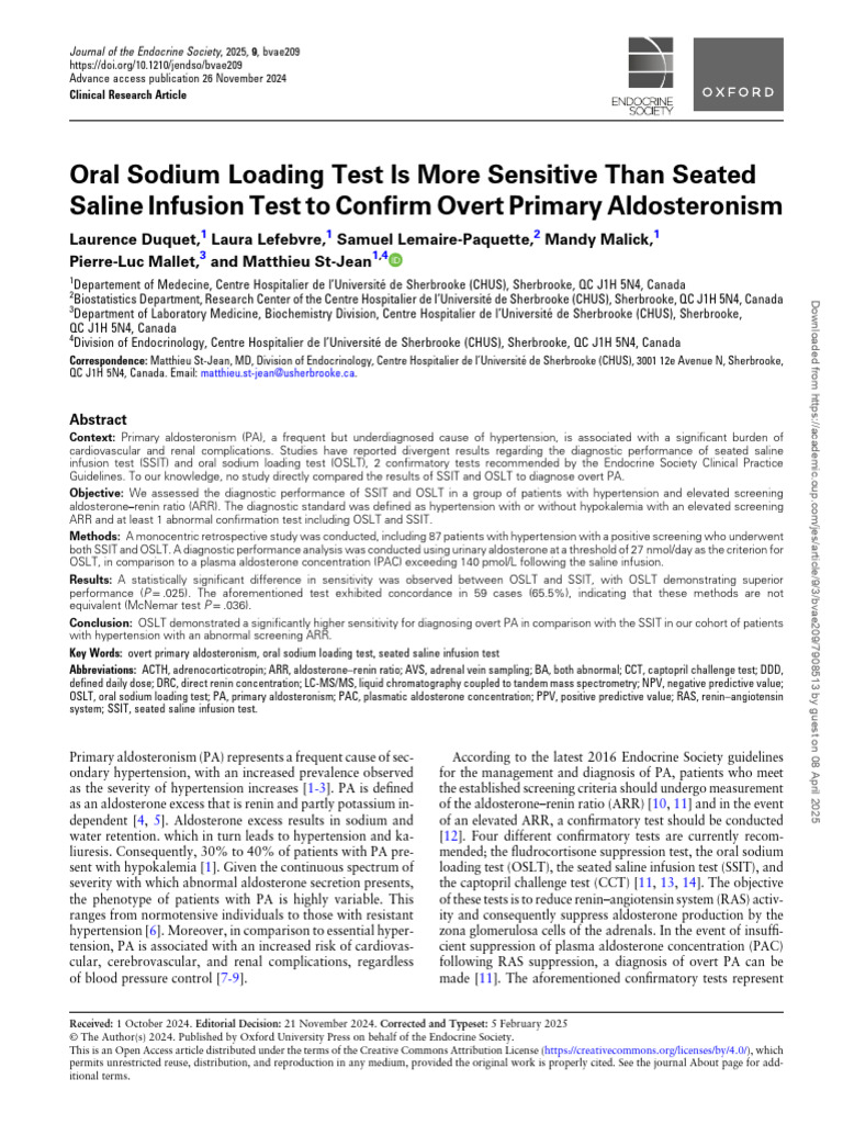 OSLT vs SSIT in Diagnosing Aldosteronism | PDF | Medical Specialties ...