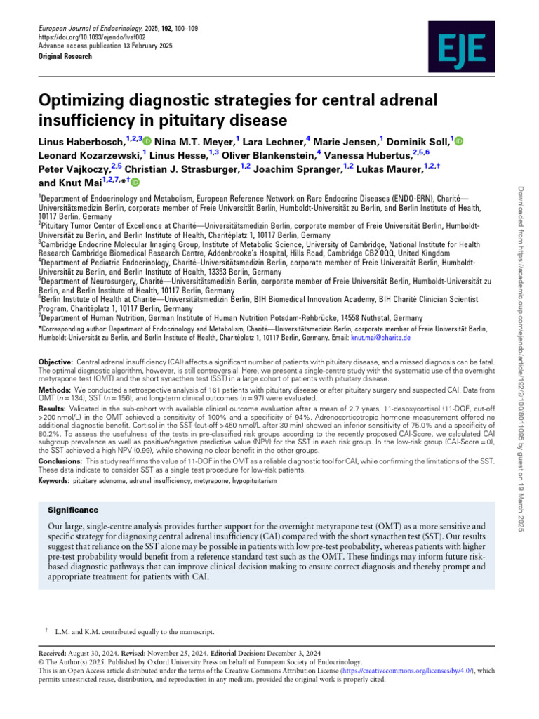 Managing Central Adrenal Insufficiency | PDF | Adrenocorticotropic Hormone | Glands