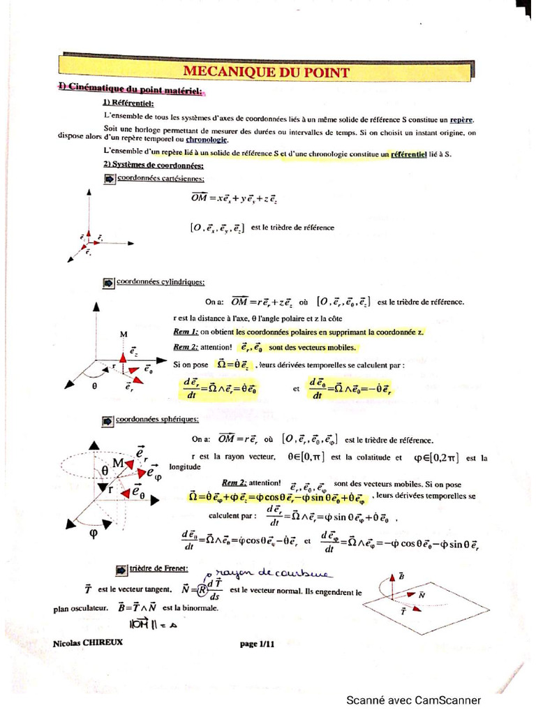 Cours Mecanique Point Et Du Solide | PDF