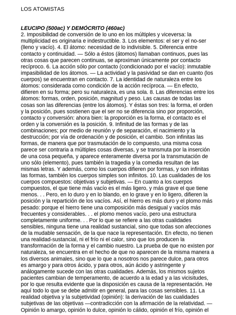 5 Los Atomistas | PDF | Verdad | Pensamiento