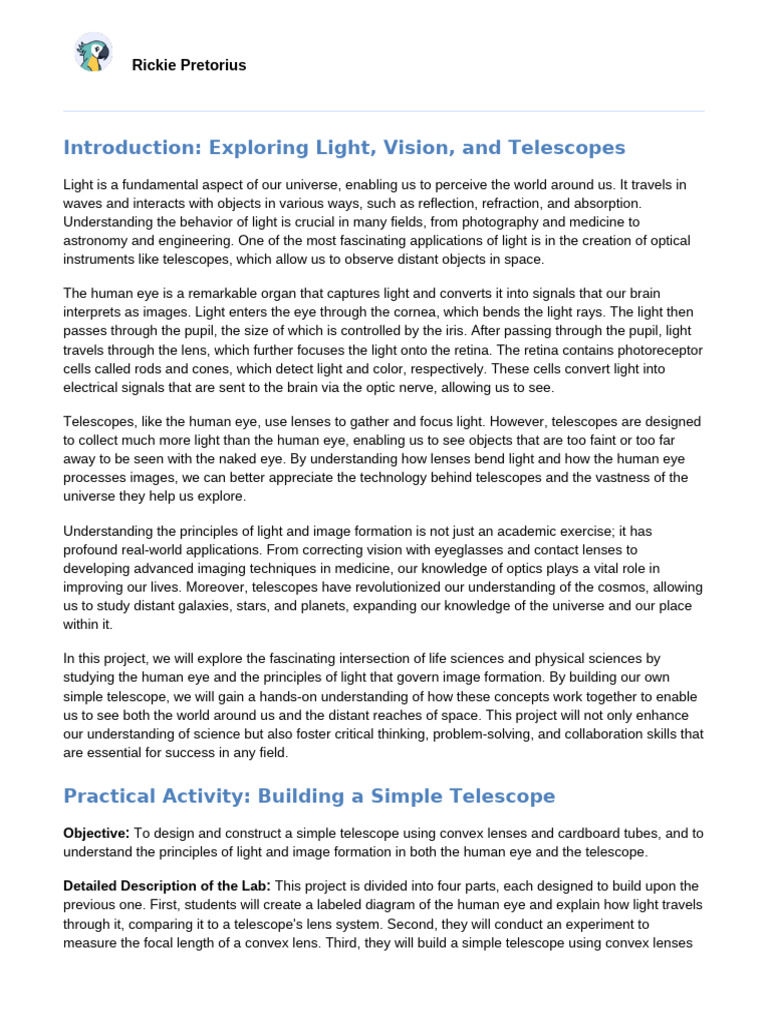 Light and Vision Understanding Telescopes and The Human Eye | PDF | Eye ...