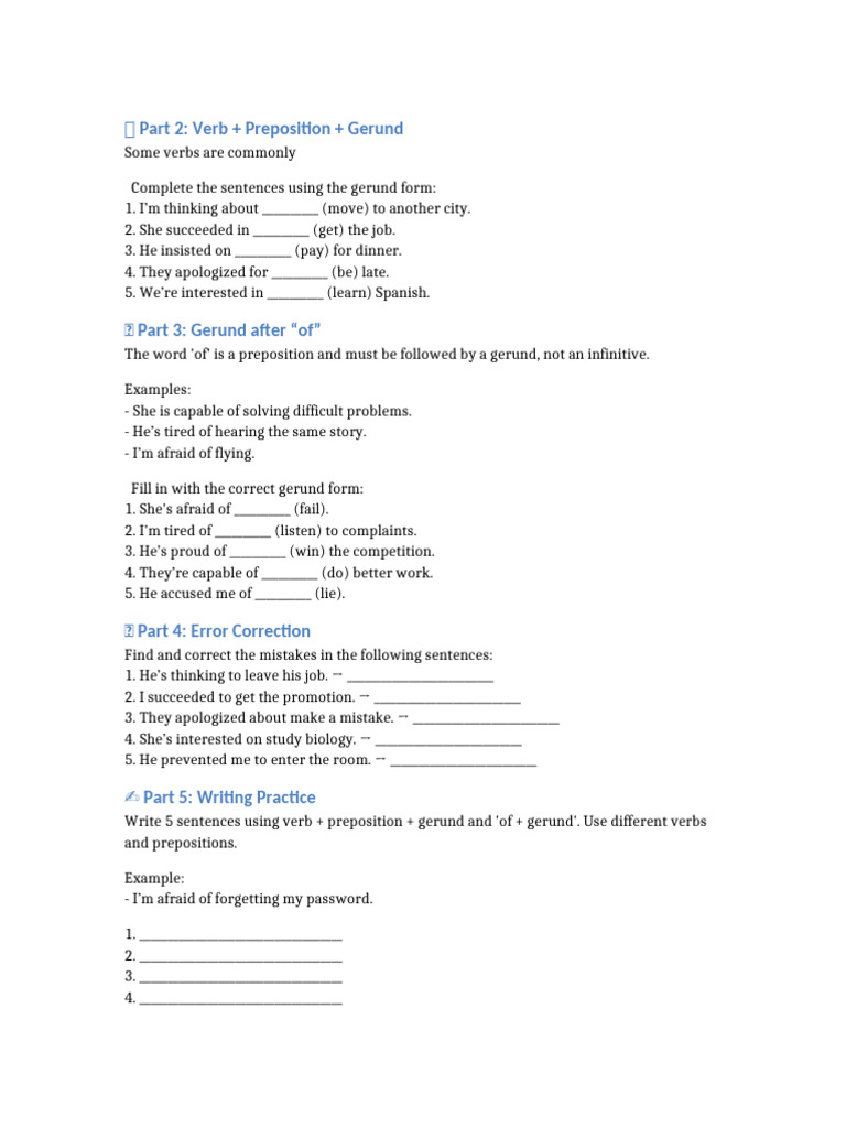 Gerunds After Prepositions Exercises | PDF