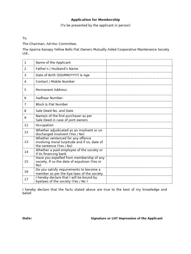 Society Membership Application Form | PDF