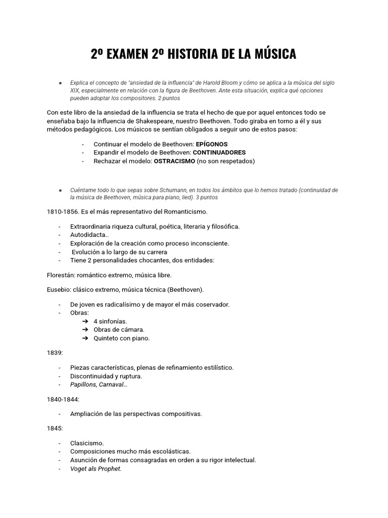 2º Examen 2º Historia de La Música | PDF | Robert Schumann | Sinfonía