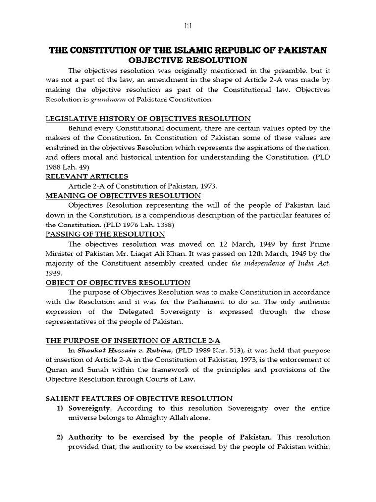 Objectives Resolution in Pakistan's Constitution | PDF | Parliament Of ...