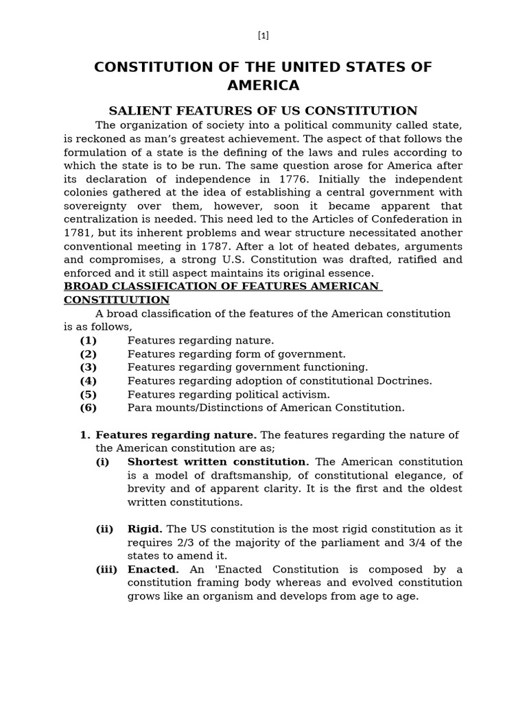 Salient Features of the U.S. Constitution | PDF | United States ...