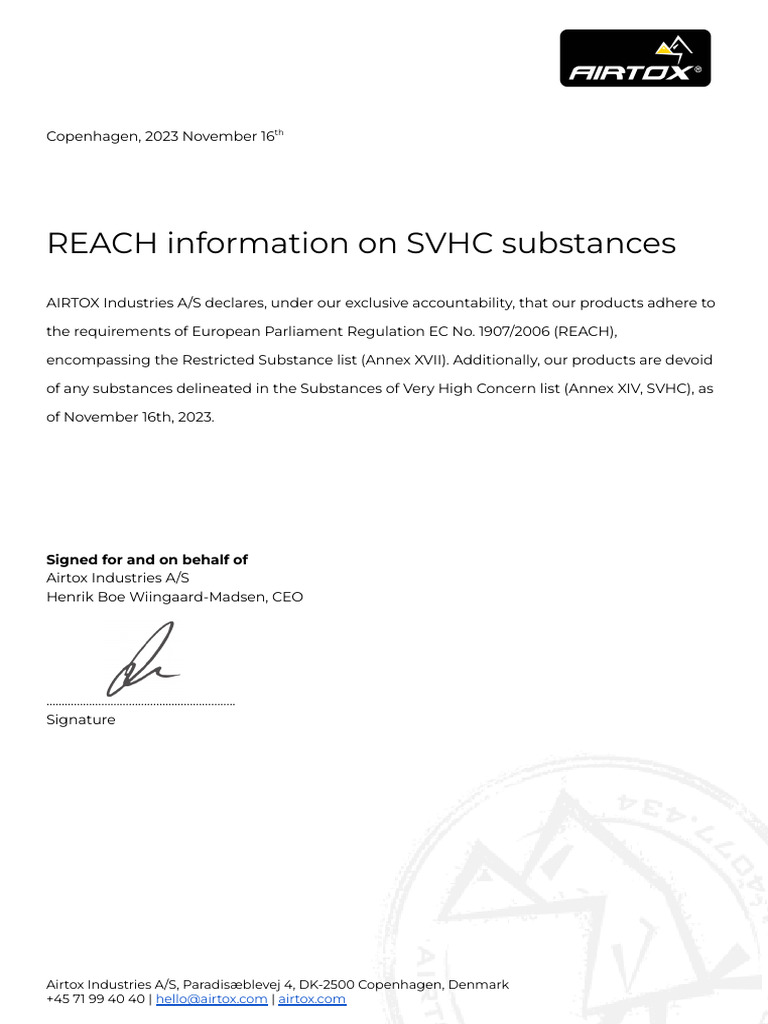 506218tx6645 Airtox Reach SVHC Declarationpdf Airtox Reach SVHC Declaration | PDF