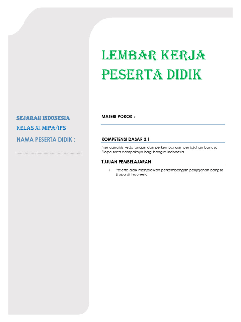 Lembar Kerja Peserta Didik Xi Si Pertemuan 2 Ips | PDF
