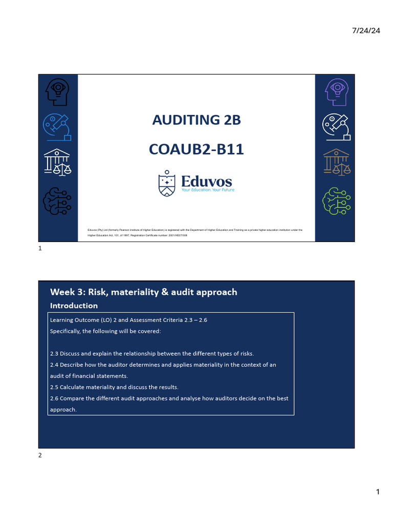 COAUB2-33 Week 3 Risk, Materiality, Audit Approach | PDF | Audit | Business