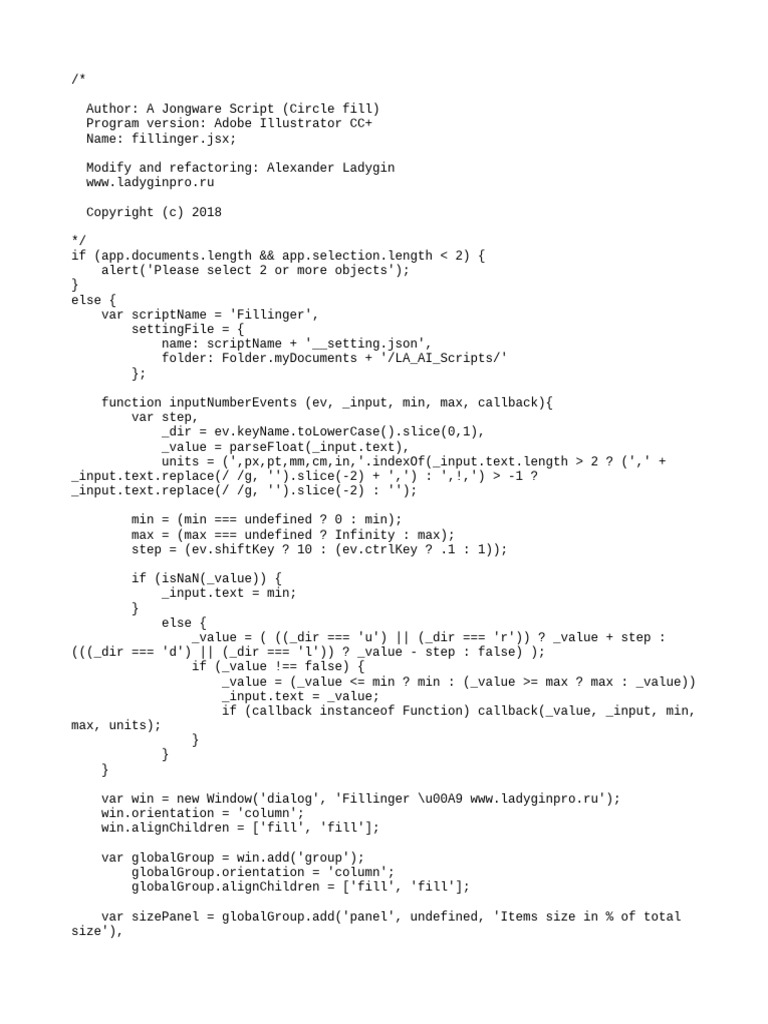 Fillinger Script for Illustrator CC+ | PDF | Computer Programming