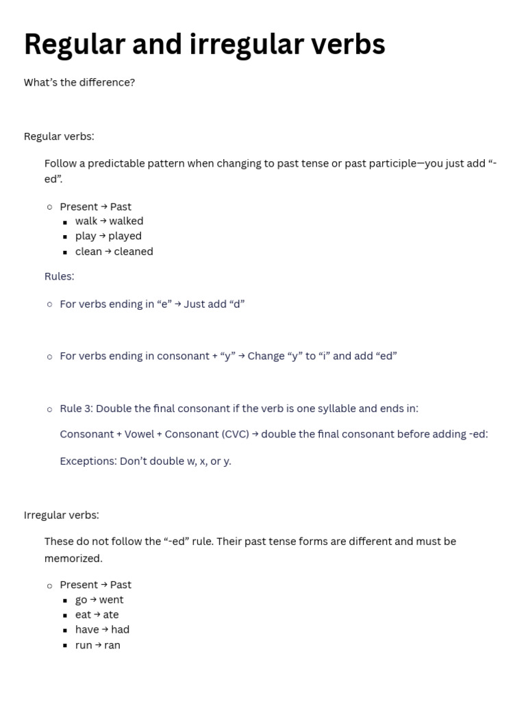 Regular vs Irregular Verbs Explained | PDF | Syntax | Grammar