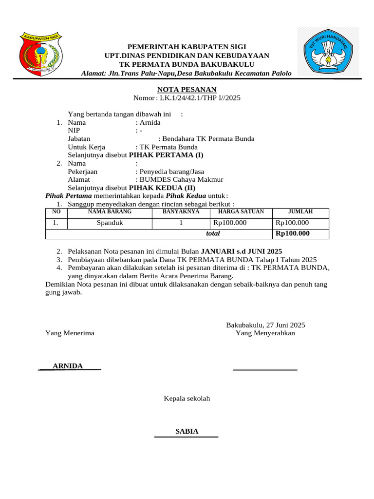 Nota Pesanan dan Penerimaan Barang | PDF