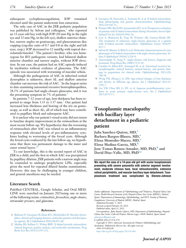 Toxoplasmic Maculopathy With Bacillary Layer Detachment in A Pediatric ...