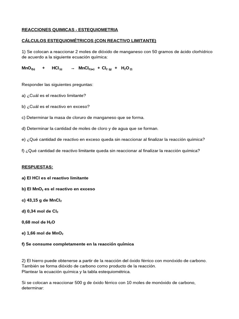 Estequiometría Con Reactivo Limitante (Segunda Parte) | PDF