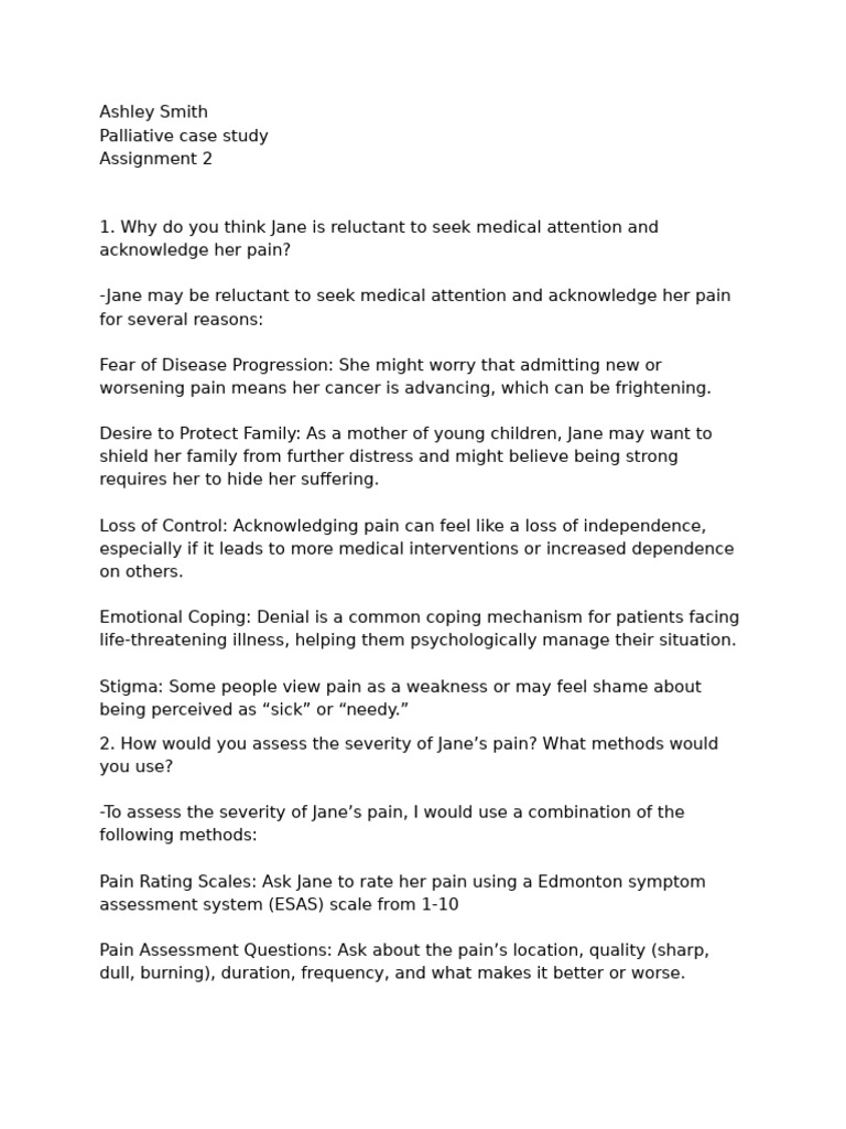 Ashley Smith Palliative Case Study Assignment 2 Final | PDF | Pain | Nausea