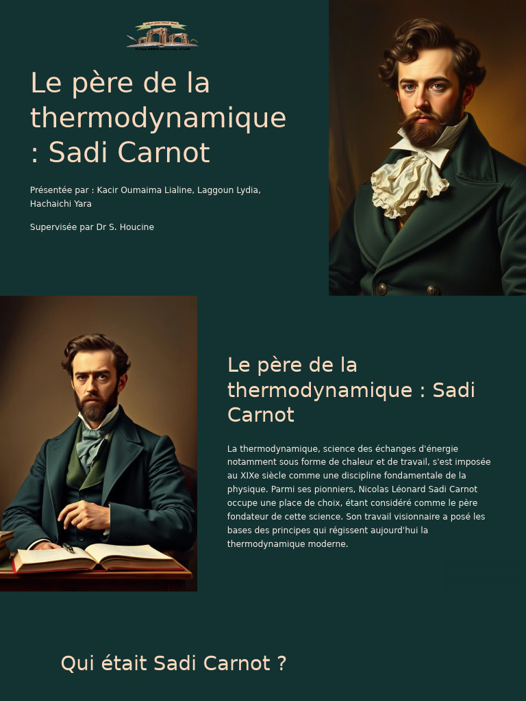 Sadi Carnot : Père de la thermodynamique | PDF | Thermodynamique ...