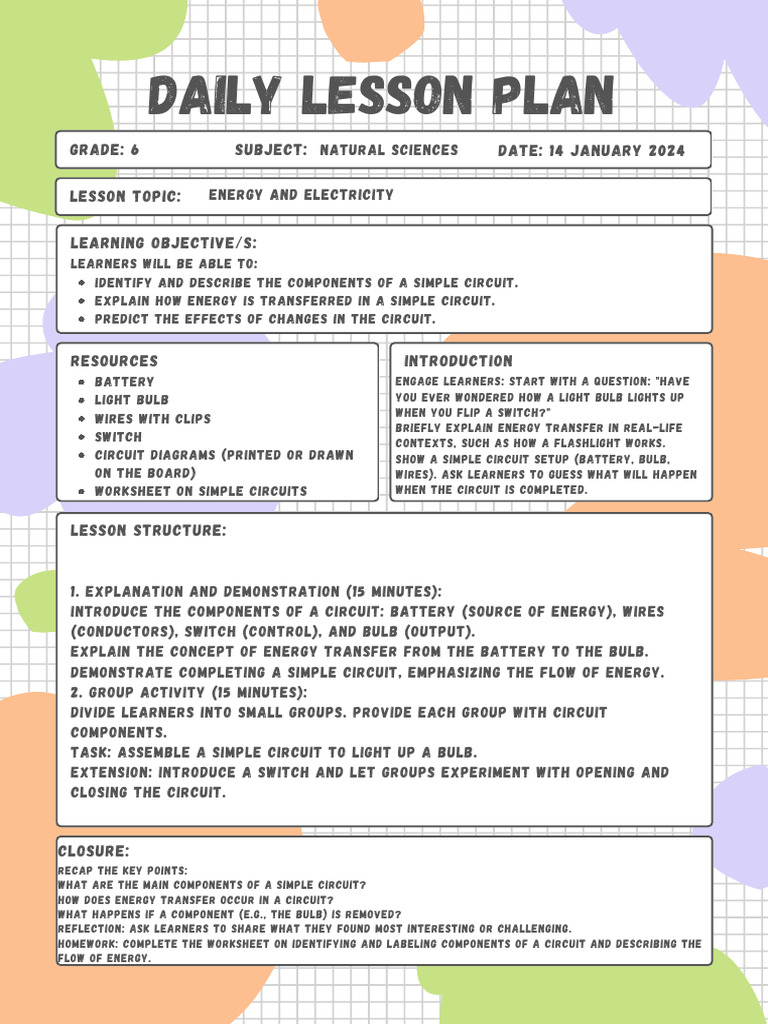 Daily Lesson Plan in Colourful Pastel Doodle Style (1) | PDF | Shape ...