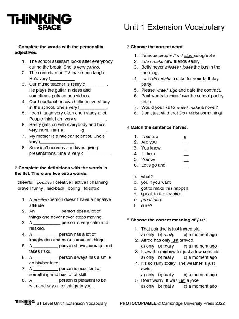 Unit 1 Extension Vocabulary | PDF