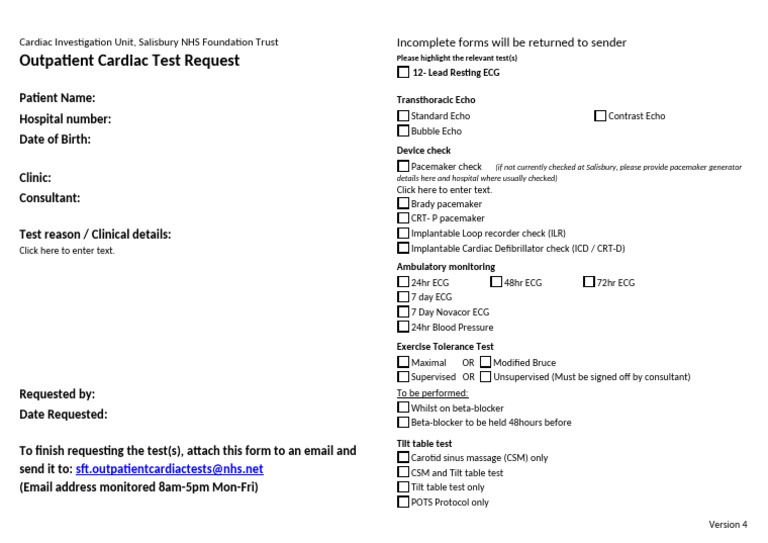 Outpatient Cardiac Test Request Form | PDF | Electrocardiography | Heart