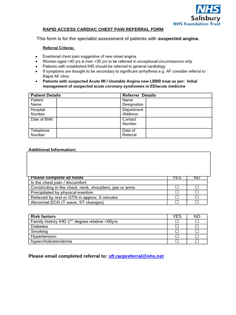 Rapid Access Cardiac Chest Pain Referral Form Nov 2023 | PDF