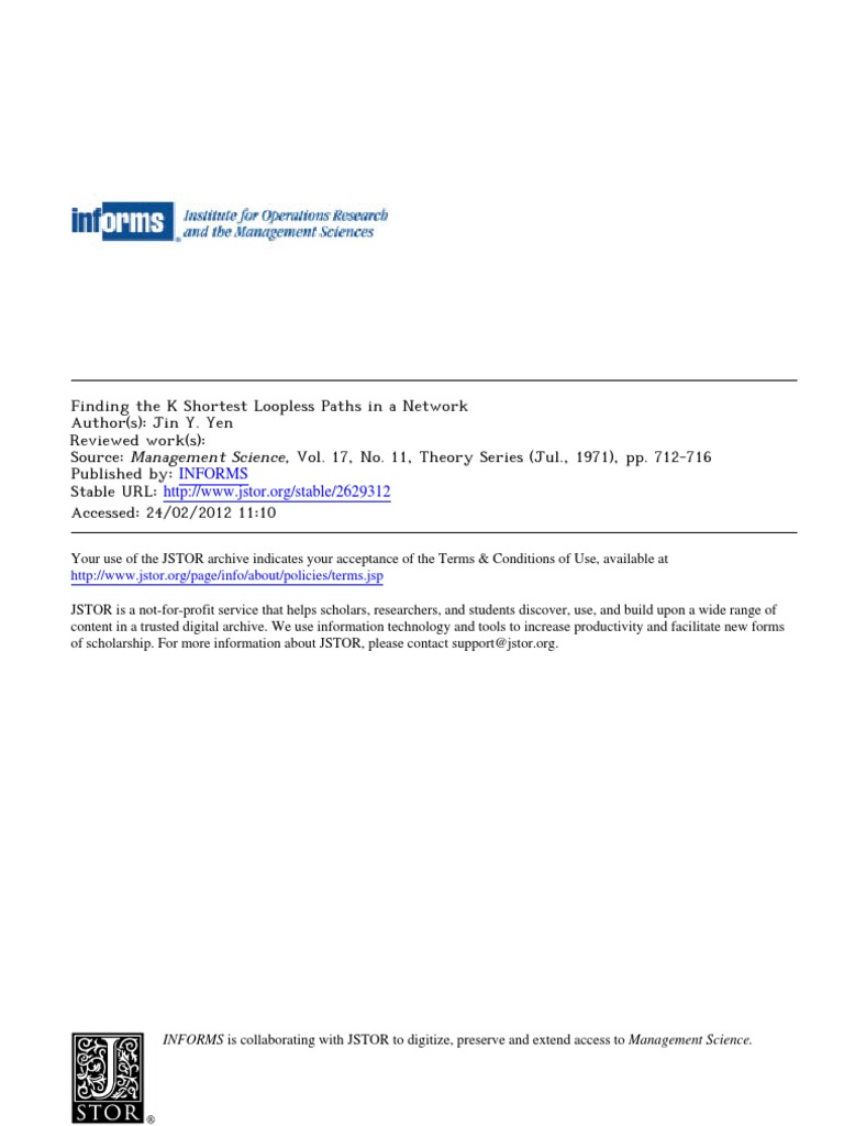 Yen's Algorithm | Download Free PDF | Algorithms | Theoretical Computer Science