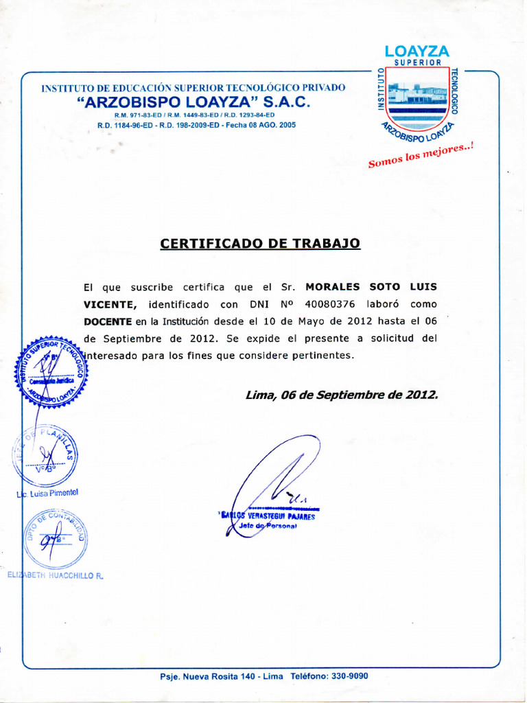 15.certificado de Trabajo Loayza | PDF