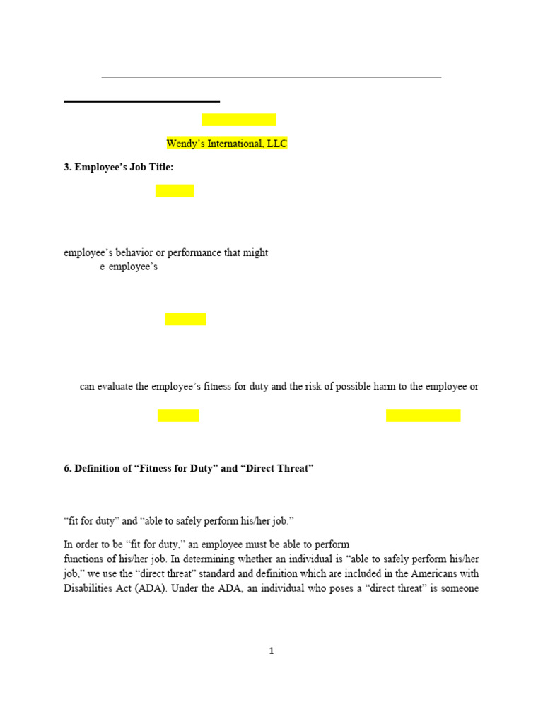 Quintierra King Fitness For Duty Form | PDF | Safety | Risk